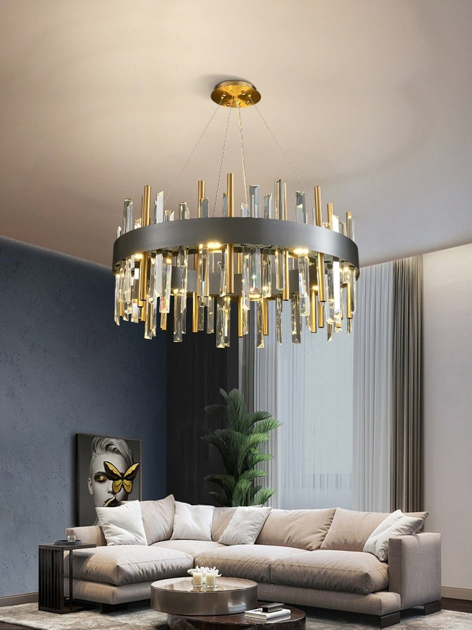 Royal Hanging Gold/Titanium/Copper Round Crystal Chandelier for Dining ...