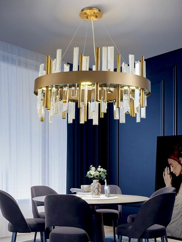 Royal Hanging Gold/Titanium/Copper Round Crystal Chandelier for Dining ...