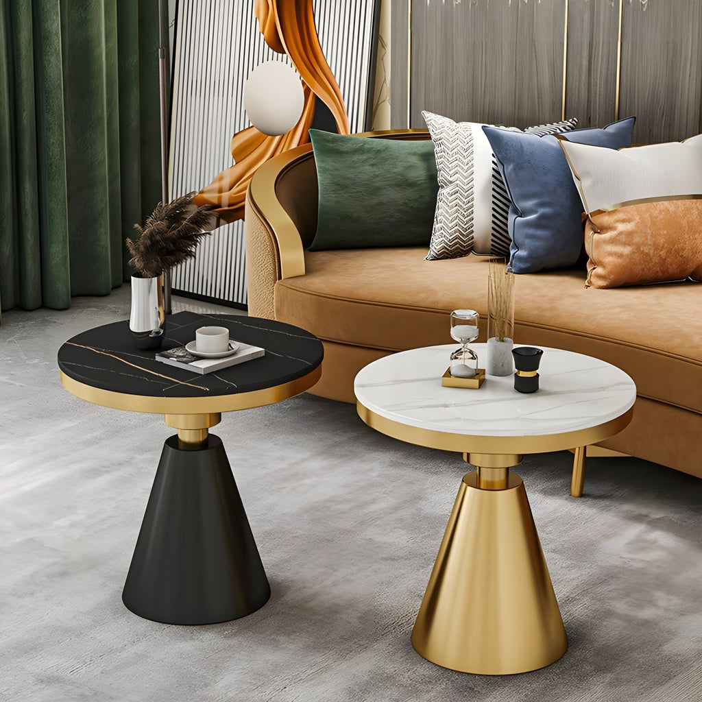 Gold/White/Black Round Modern Coffee Table For Living Room – Mirodemi