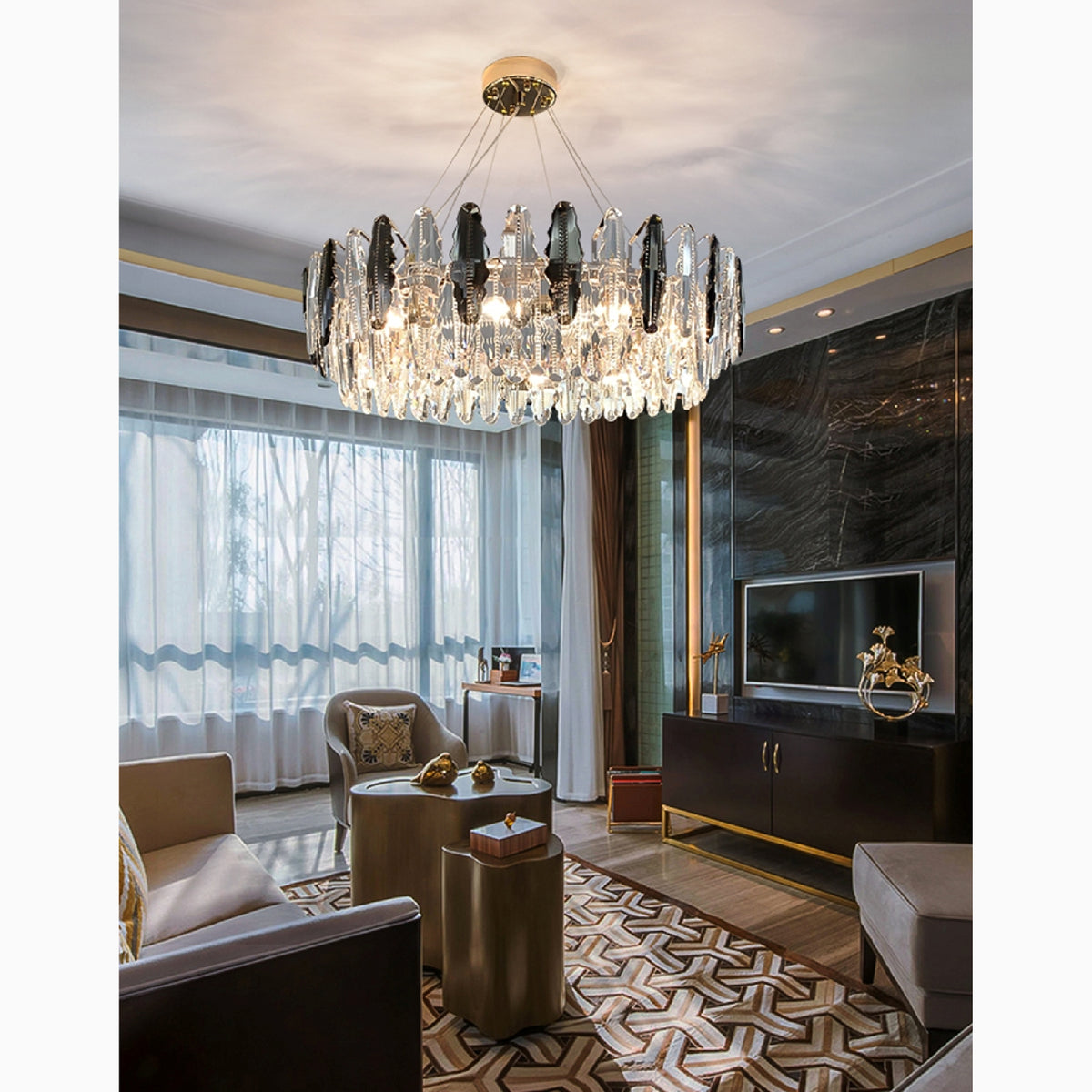 Almè | Elegant Lux Drum Gold Crystal Shine Chandelier — Mirodemi