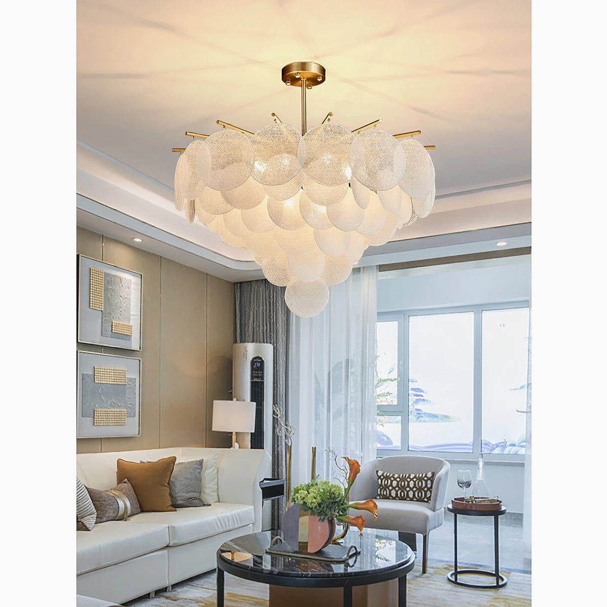 Round white glass ceiling light for bedroom, living room — Mirodemi