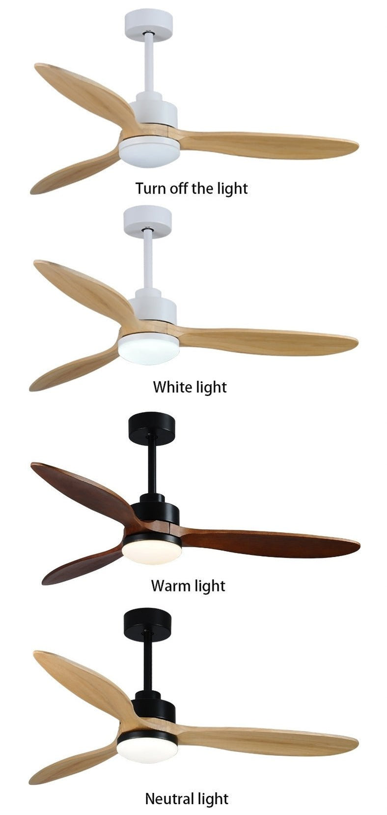 52" Modern Wooden Ceiling Fan with Lamp and Remote Control — Mirodemi